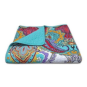 Greenland Home Nirvana 100% Cotton Quilted Throw Blanket, Teal