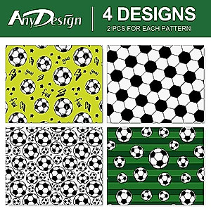 AnyDesign Football Wrapping Paper Sports Soccer Print Gift Wrap Paper Bulk Folded Flat Green White Black Football Art Paper for Theme Birthday Party Season Games Gift Wrapping, 19.7 x 27.6, 8 Sheet