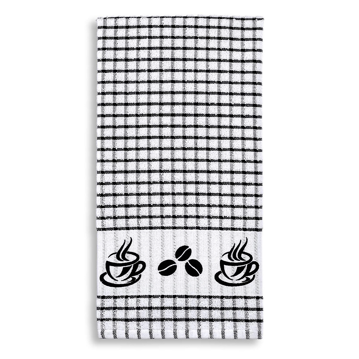 Cackleberry Home Coffee Time Windowpane Check Cotton Terrycloth Kitchen Towels, Set of 4 (Black)