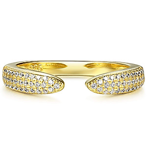 espere 18K Gold Plated Sterling Silver Stackable Open Claw Ring Ajustable Wrap Ring | CZ Paved Cuff Stacking Rings