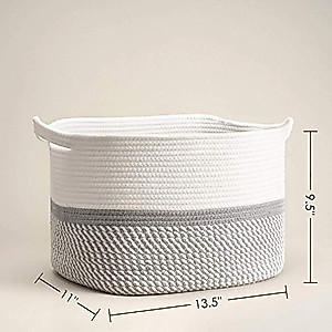 CHICVITA XXL Extra Large Grey Cotton Rope Woven Basket & Grey Small Square Cotton Rope Basket
