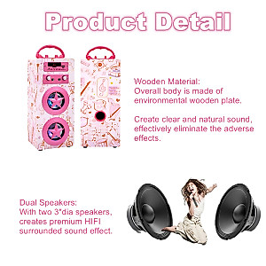 IndeCool Kids Bluetooth Karaoke Machine with 2 Microphones, Rechargeable Remote Control Wireless Karaoke Speaker Portable Karaoke Machine Music MP3 Player for Kids Adult Party Gift (Pink)