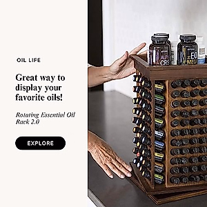 Oil Life - Premium Rotating Wooden Essential Oil Rack with Drawer | Aromatherapy Storage Solution for 182 Bottles | Display Holder for All 15ml Essential Oil Brands (Bottom Drawer Included)