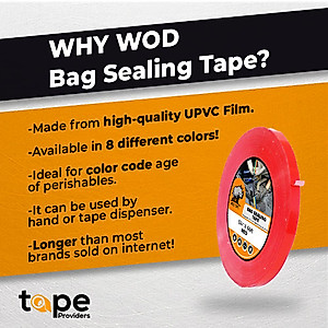 WOD BSTC24PVC Red Produce Poly Bag Sealing Tape, 3/8 inch x 180 yds. (Pack of 10) for Packaging and Sealing of Meat, Gifts, or Ice Bags