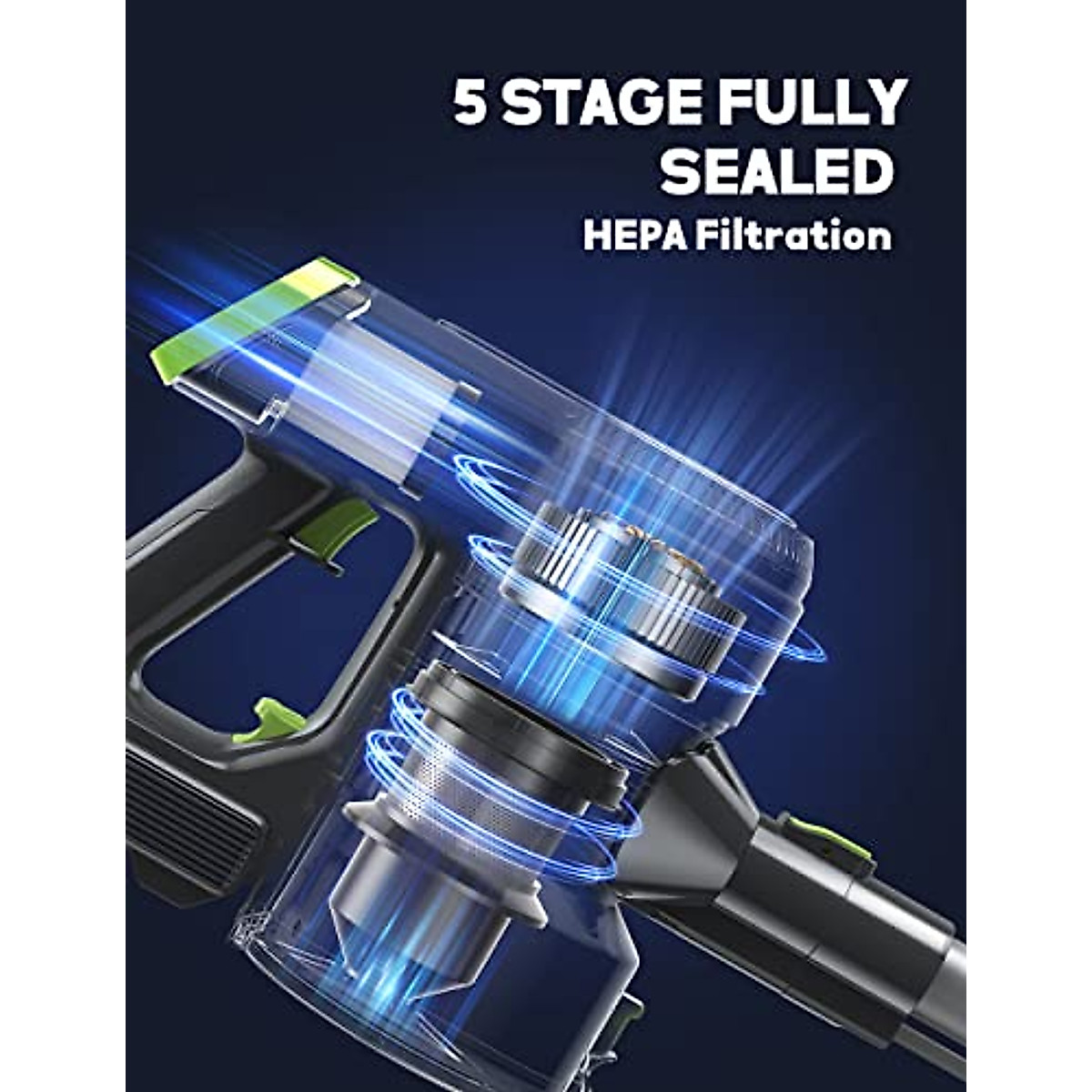 Voweek Cordless Vacuum Cleaner, 6 in 1 Lightweight Stick Vacuum Cleaner with 3 Power Modes, LED Display, Up to 45min Runtime, Vacuum Cleaner for Hardwood Floor Pet Hair Home Car-Olive Green