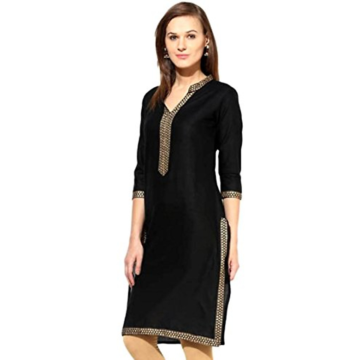 Chichi Indian Women's Embroidered Rayon Kurti Black Top,XXL