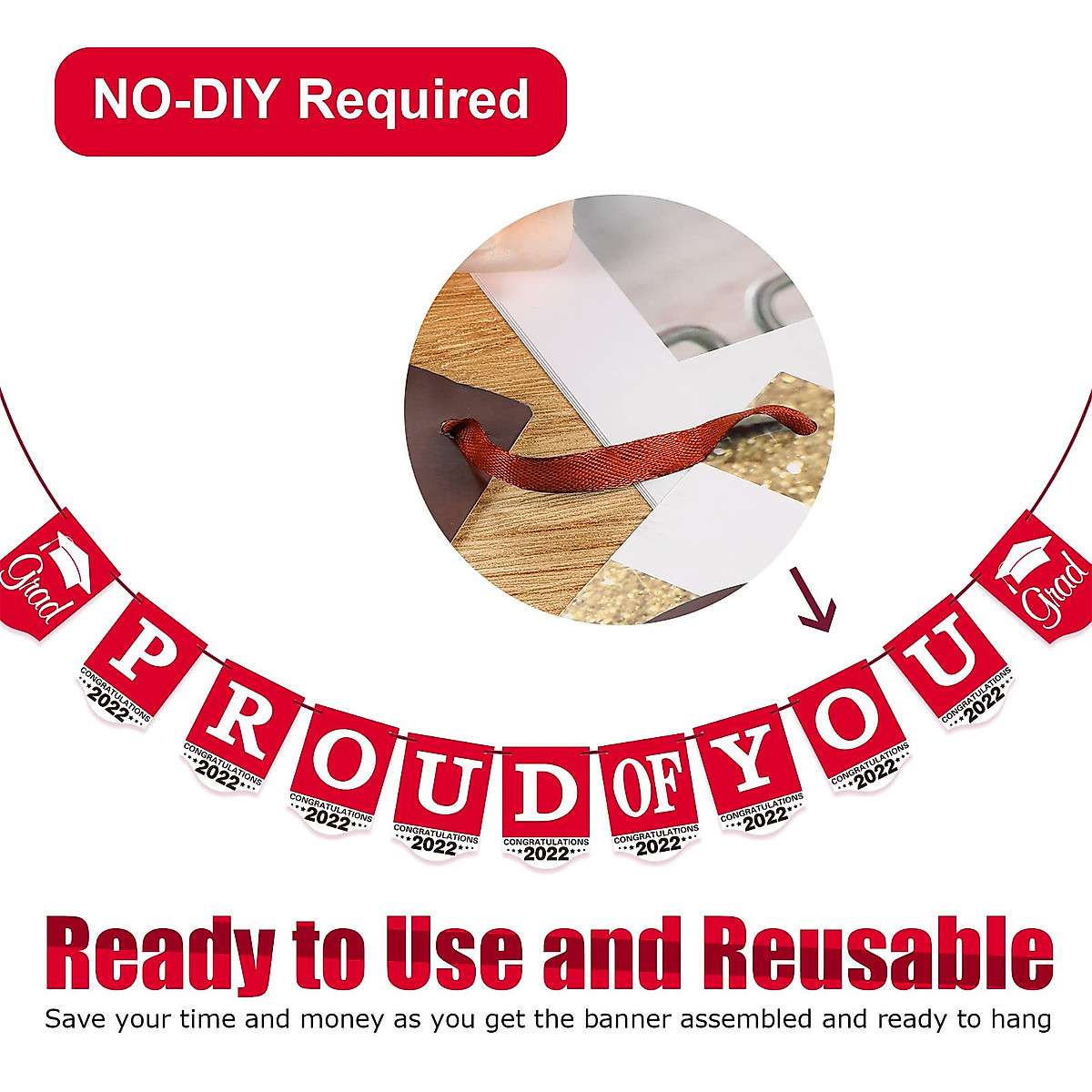 2022 Red Graduation Banner No DIY Required Graduation Congrats Grad Party Supplies Decorations, Red Grad Banner for College, High School Party Supplies
