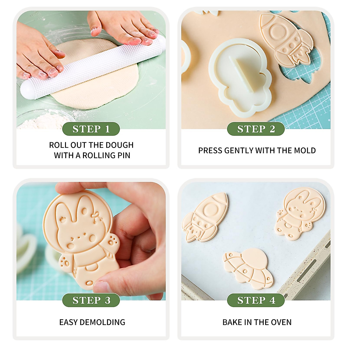 KALAIEN Space Cake Mold Cookie Cutter Rocket Mold Fondant Stamper Set, Biscuit Cake Baking Mold for Party Supplies Small Set of 4