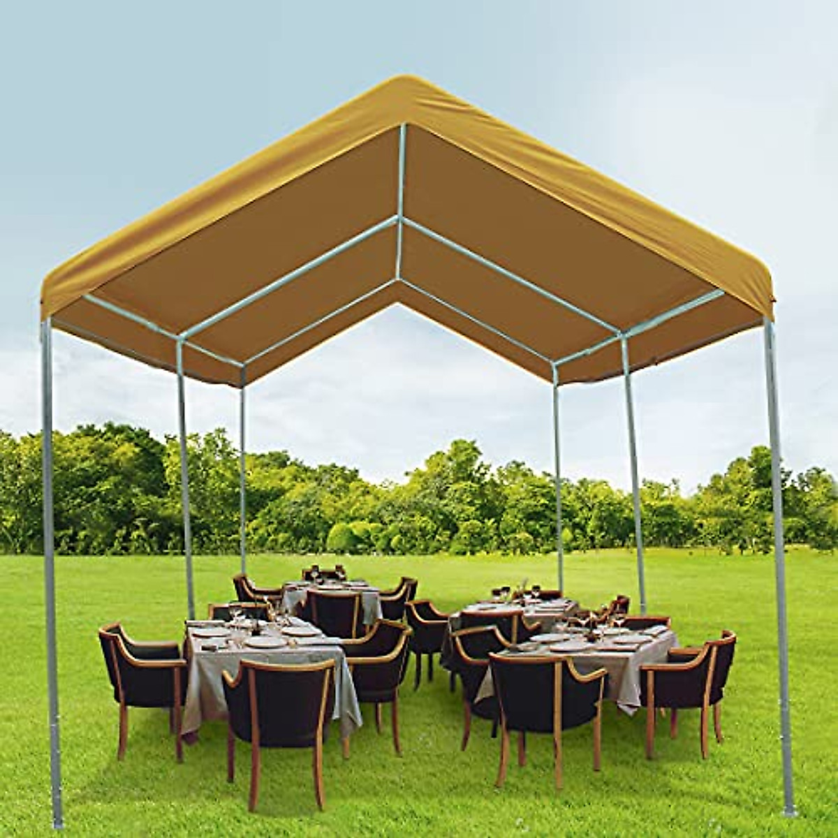 FINFREE 10 x 20 ft Heavy Duty Carport with 4 Sandbags, Car Canopy for Auto, Boat & Market Stall, Adjustable Height from 9.5 ft to 11 ft,Beige