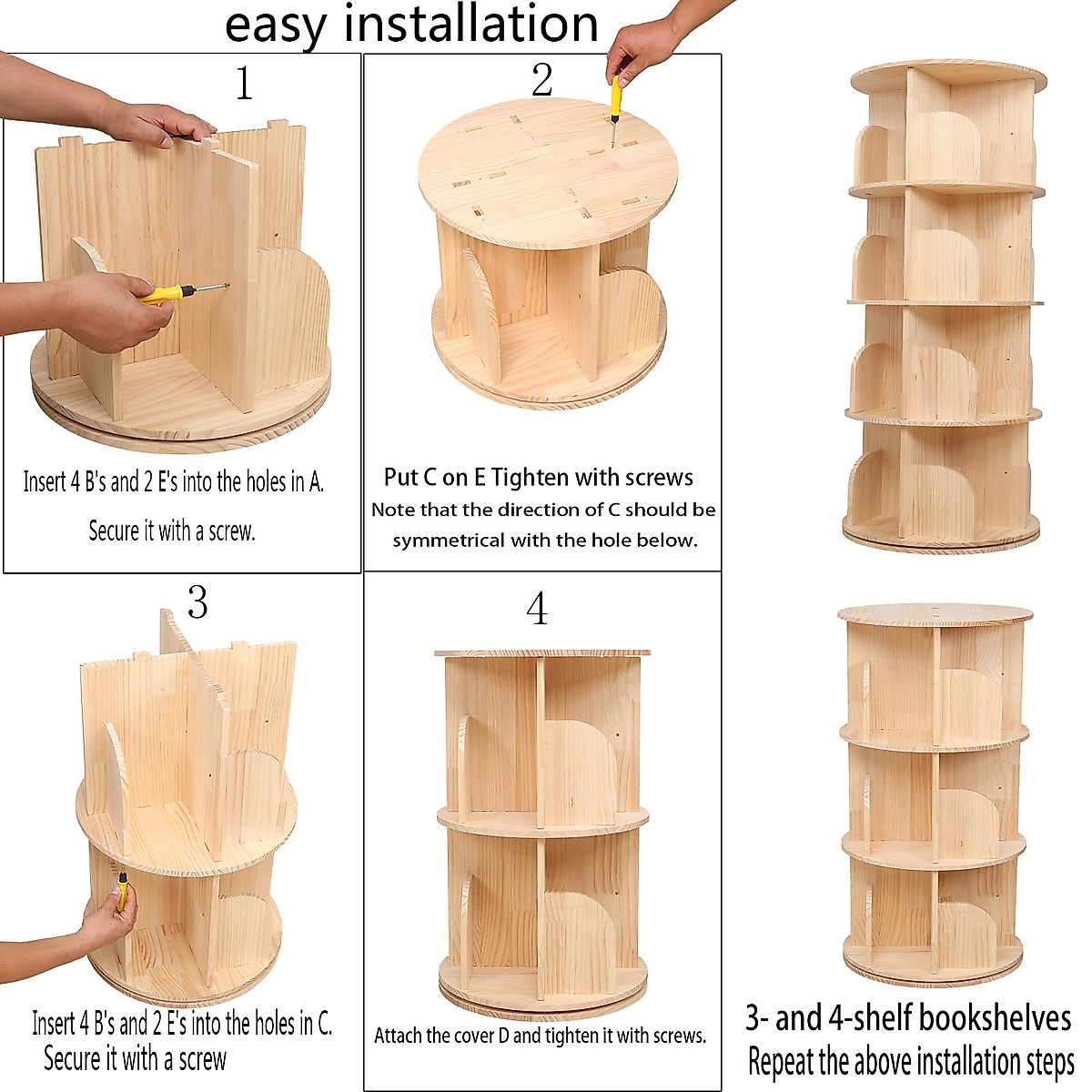 FDHUIJIA Rotating Bookshelf 360 Display Floor Standing Bookcase Storage Rack for Kids&Adults Solid Wood Book Shelf (2tier)