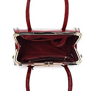Style Strategy red purses patent handbags for women Top Handle with kiss lock Satchel Shoulder big bags leather crossbody for women