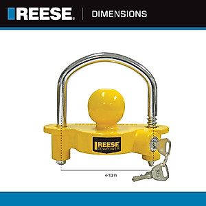 REESE Towpower 72783 Coupler Lock, Adjustable Storage Security, Heavy-Duty Steel, Yellow and Chrome