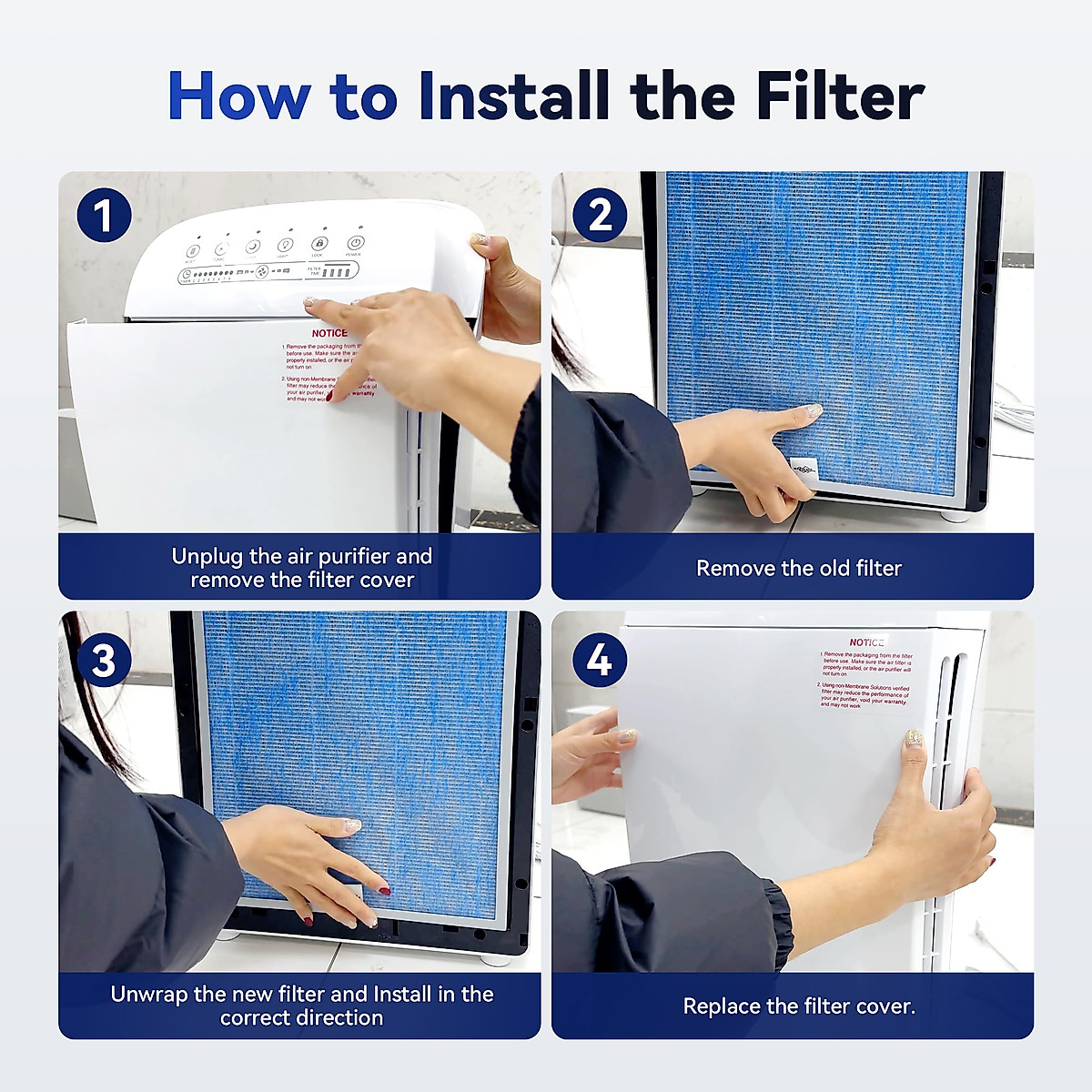 Membrane Solutions MSA3/MSA3S Genuine Original Air Purifier Filter Replacement 2 Pack, Upgraded 4-in-1 H13 True HEPA Filter with OdallerPure Technology