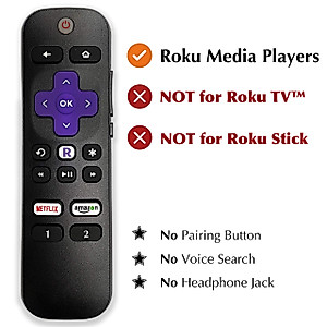 Amaz247 IR Learning Remote for Roku Box Players, Compatible with Roku 1, 2, 3, 4 (HD, LT, XS, XD), Roku Express, Premiere, Ultra, with TV Power and Volume Control, Quick Access Disney+, YouTube, ESPN