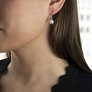 .925 Sterling Silver AAAA 7.5-8mm Round White Freshwater Cultured Pearl French Wire Hook Dangling Drop Earrings