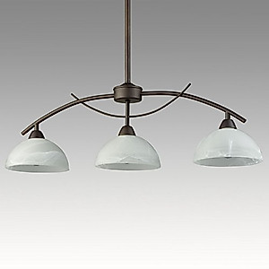 DAYCENT Vintage Frosted Glass Alabaster Shades Pendant Lighting for Kitchen Island 3-Light Rod-Hung Ceiling Hanging Light, Golden Bronze