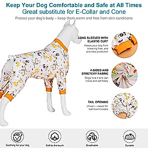 LovinPet Boxer/Pitbull Mix Pajamas - Pet Anxiety Relief Shirt, Dog Pajamas, UV Protection Comfy Stretchy Fabric, White Animal Print, Large Dog Pjs, Pitbull Clothes, Surgical Recovery Shirt,Orange 3XL