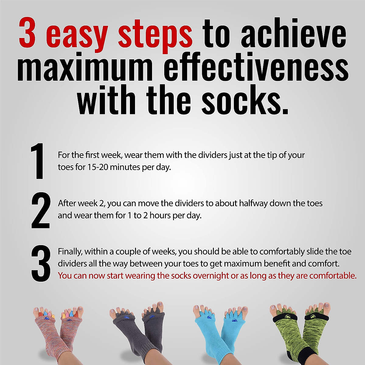 My Happy Feet Foot Alignment Socks with Toe Separators for Men or Women | Multicolor