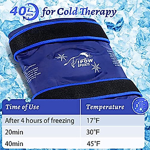 IPOW 2 Pack 20’’ XXXL Knee Ice Pack Wrap, Reusable Cold Pack Wrap Around Entire Knee After Surgery, Soft Gel Ice Bags for Injuries, Cold Therapy, Knee Surgery Recovery Aids, Swelling, 1 Pack