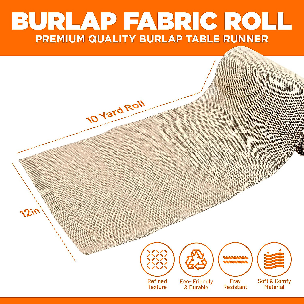 JAKSUZ Burlap Table Runners- {12inx10yards}- Burlap Cloth Roll Used for Dining Runners, Crafts, Dresser Cover & Sackcloth - Natural Jute Runner Suitable for Event Decor, Thanksgiving Table & Weddings