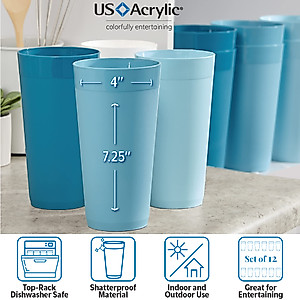 US Acrylic Newport 32 ounce Unbreakable Plastic Stackable Iced-Tea Tumblers in Blue Sky | Set of 12 Drinking Cups | Reusable, BPA-free, Made in the USA, Top-rack Dishwasher and Microwave Safe