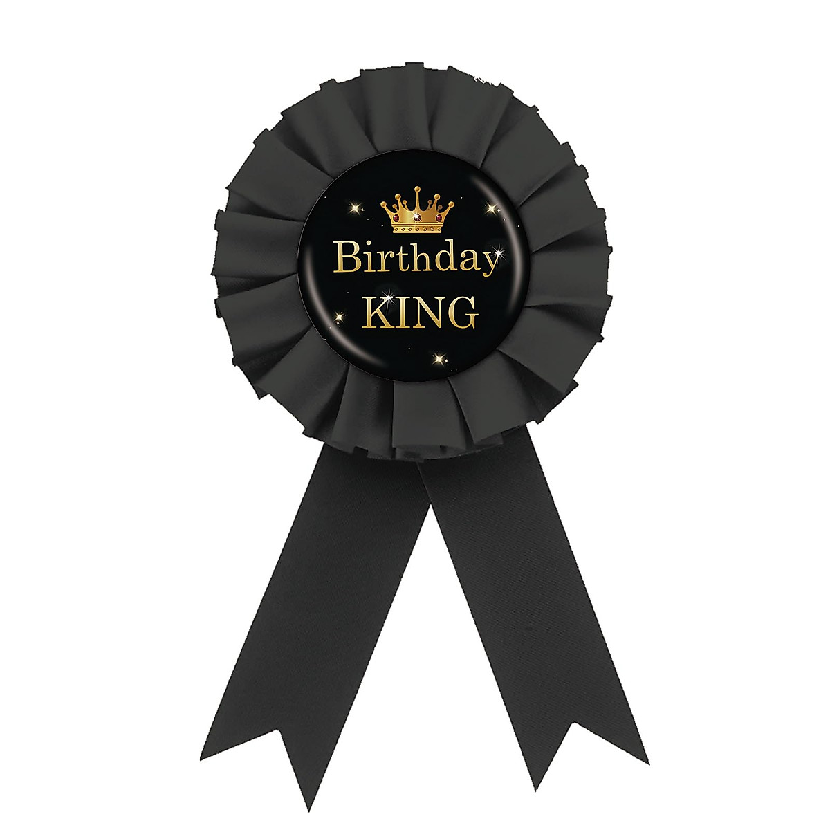 King Tinplate Badge Pin, Black Rosette Birthday King Button for Men Boy, Crown Happy Birthday Award Badge Pin, Kids Party Decorations