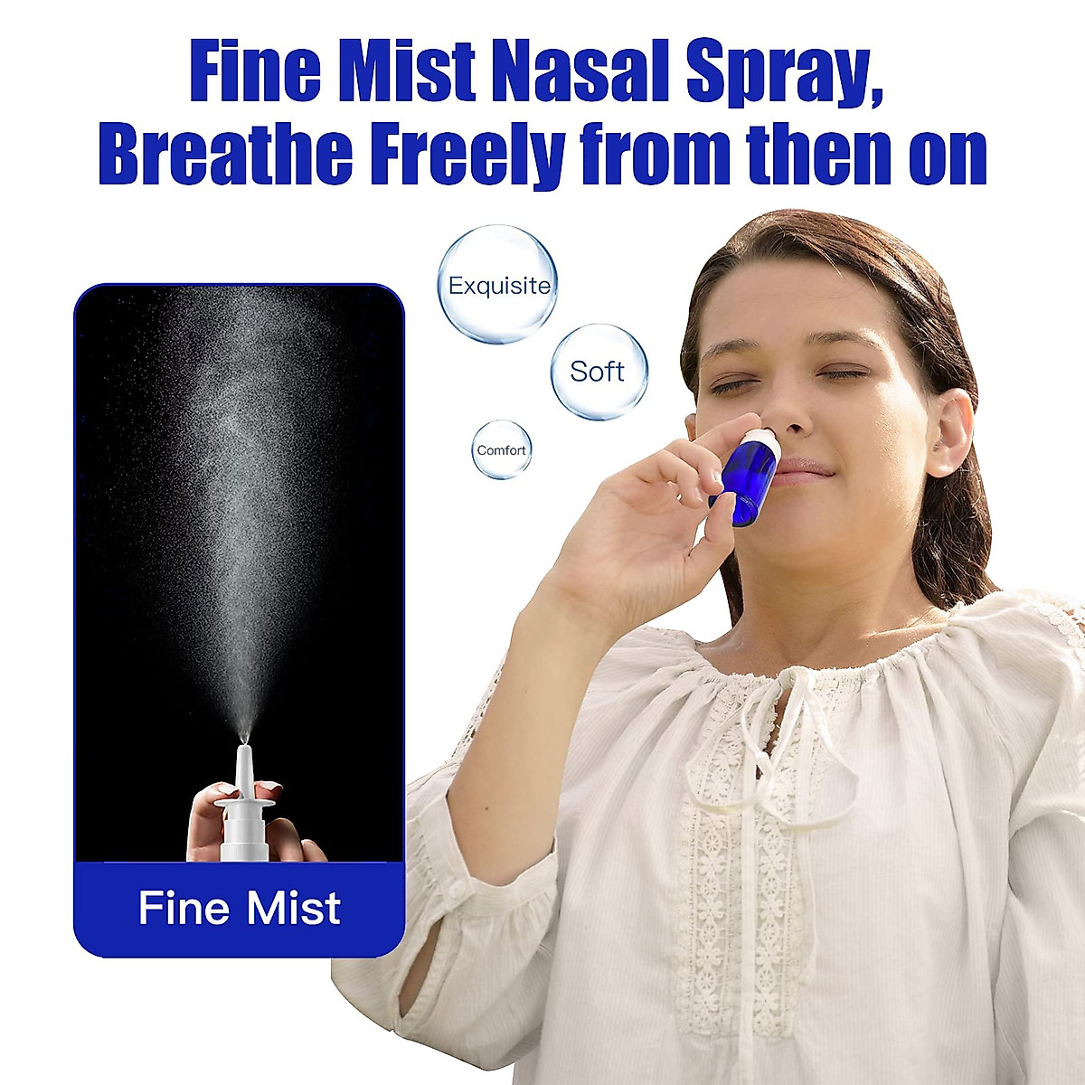 Cupohus Nasal Spray Bottle, 3 Pcs 30ML/1oz Cobalt Blue Glass Refillable Fine Mist Sprayers Atomizers, Travel Sized, Empty Nasal Sprayer with Funnels and Labels