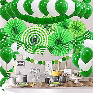 Green Party Decorations - Green Hanging Triangle Flags Banner Round Garland Four-Leaf Clover Garland Paper Fans Balloons for Men Women Birthday St Patrick's Day Decorations Graduation Baby Shower