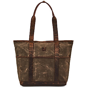 Wise Owl Accessories Tote Bag for Women Real Leather Shoulder Handbag Organizer Water Repellent Waxed Canvas with Compartments (Taupe)