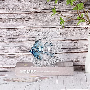 XIYOUQI Coastal Decor Glass Fish Figurines Blue Glass Fish Sculpture, Modern beachcombers Coastal Life Ocean Crystal Art Tropical Fish Sea Animals Collectible Figurines for Living Room, Bedroom,Office
