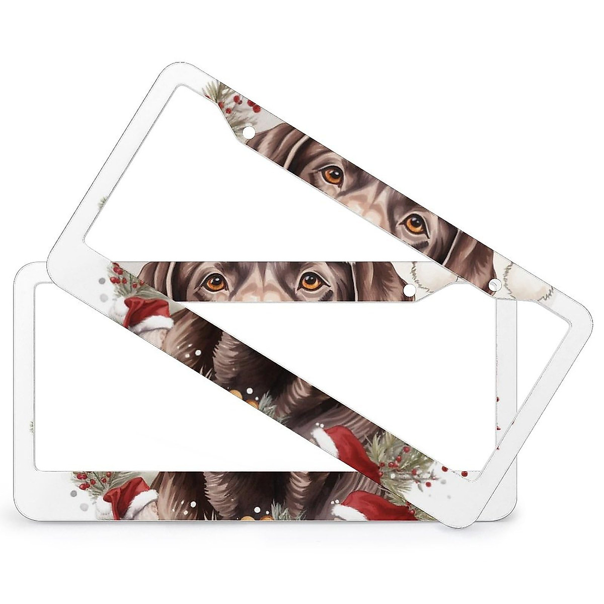 License Plate Frame Chocolate Lab Dog Watercolour Santa Hat License Plate Frames Cover Holders 2 Pieces Merry Christmas Cute Animals Aluminum Metal License Plate Frames for Men/Women 6.3" X 12.3"