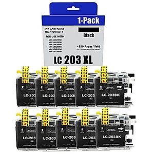 LC203BK XL Compatible Ink Cartridge for Brother LC203XL LC201XL LC203 LC201 Black cartridgesto use with MFC-J480DW MFC-J880DW MFC-J4420DW MFC-J680DW MFC-J885DW Printer (10 Pack Black)