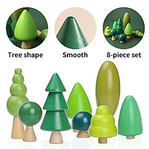 OESSUF 8Pcs Wooden Tree Toy Set Wooden Forest Various Sizes Natural Woodland Trees Creative Toddler Arts Toy
