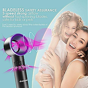 GIVERARE Bladeless Handheld Fan, Mini Portable Fan, USB Desk Fan, Personal Fan with USB Rechargeable Battery Operated, 3-6 Working Hours, 3 Speeds, for Kids Baby Travel Camping Office Room-Black