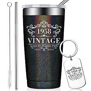 BIRGILT 65th Birthday Gifts for Women - Vintage 1958 Gifts - Happy 65th Birthday Party Decorations - 20oz Vintage 1958 Tumbler Cup