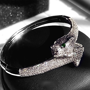 Fashion Jewelry women's crystal enamel leopard statement hinged bangle bracelet clear (Leopard)