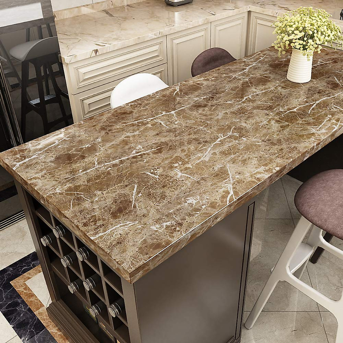 Yenhome Waterproof Contact Paper for Countertops Paper for Kitchen Counter Contact Paper Marble Wallpaper Peel and Stick Counter Top Covers for Desk 200x30 Inch Brown Marble Contact Paper for Table