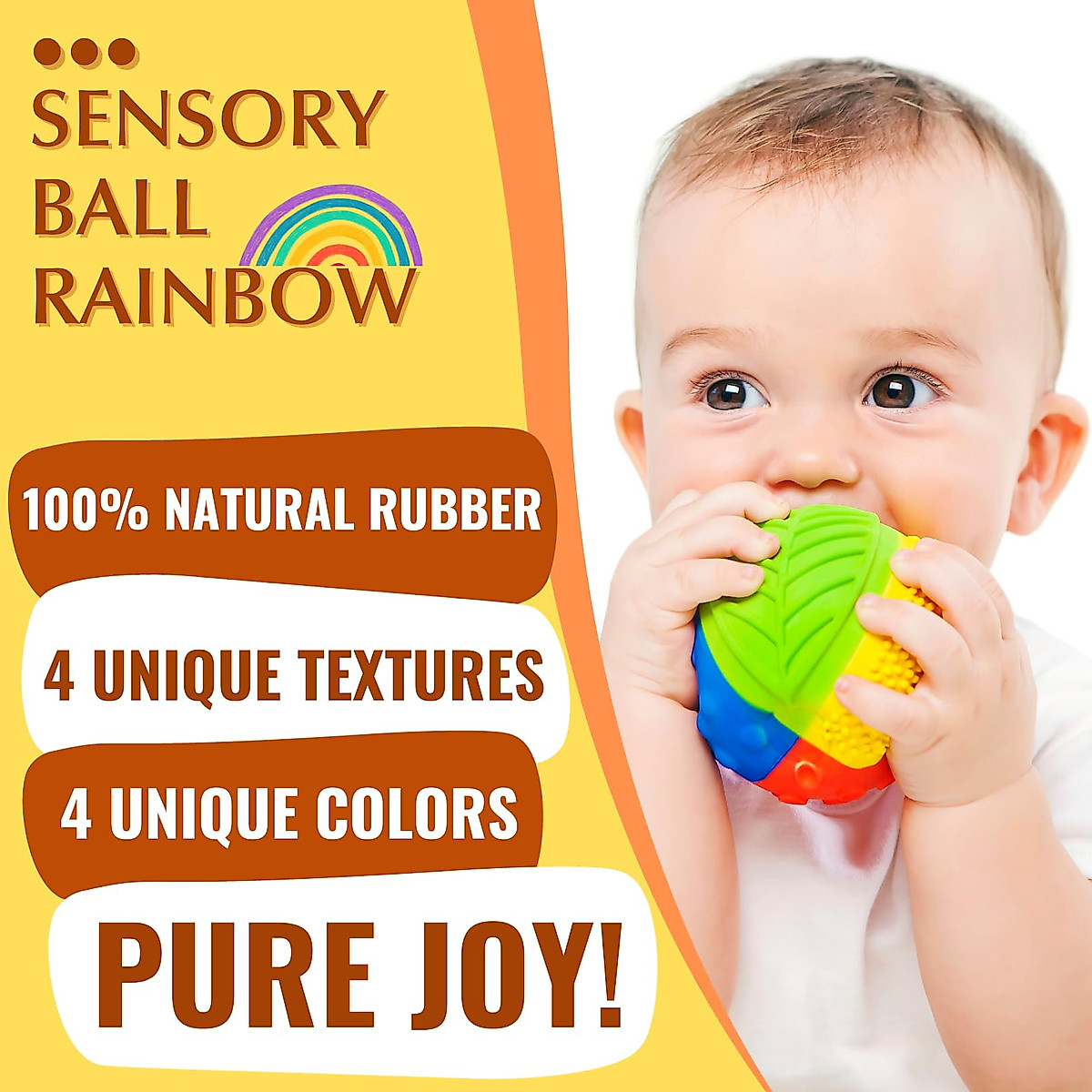 caaocho Pure Natural Rubber Sensory Ball Rainbow 3" - Sealed Hole, BPA Free Baby Ball Toy, for Sensory Play, for Sensory Development, Hole Free Baby Toy, Perfect Bouncer, Without Hole