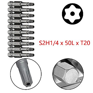 COMOK 10pcs 50mm Long 1/4 Inch Hex Shank T20 Torx Head Magnetic Screw Driver Bit Set Security Tamper Proof Star 6 Point Screwdriver Kit Tools