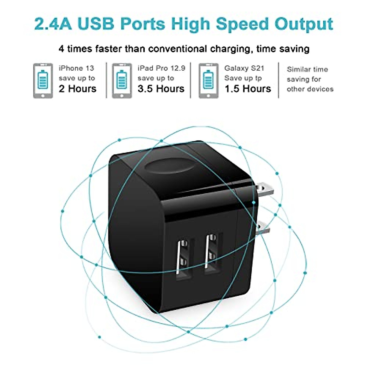USB Wall Charger, 2Pack Flat USB Charger Block iPad Charging Block Fast Charging Cube Charger Box Right Angle Plug Adapter for iPad Pro,iPad Mini,iPad Air 1/2/3, iPhone 14 13 12 11 Max,Samsung,Pixel