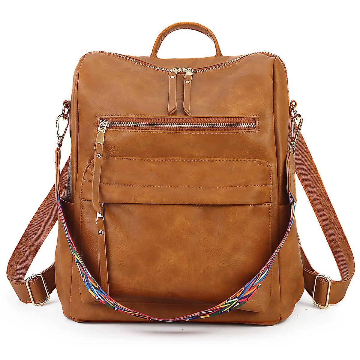 KOOIJNKO Women Backpack Purse Vintage Rucksack Convertible Shoulder Bag Travel Daypack, Brown