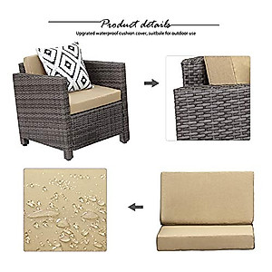 Wisteria Lane Patio Furniture Set, 4 Piece Outdoor Conversation Sets, Wicker Sofa Set with Cushion for Garden Deck Porch (Grey)