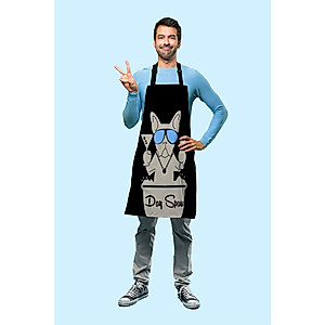 Beabes Trendy Salon Dog Day Spa Chef Apron 27 X 31 Inch Cartoon Groomers Pet Dog Blue Glasses Durable Non-Pilling Bib Apron For BBQ Grilling Gardening With Adjustable Neck Strap