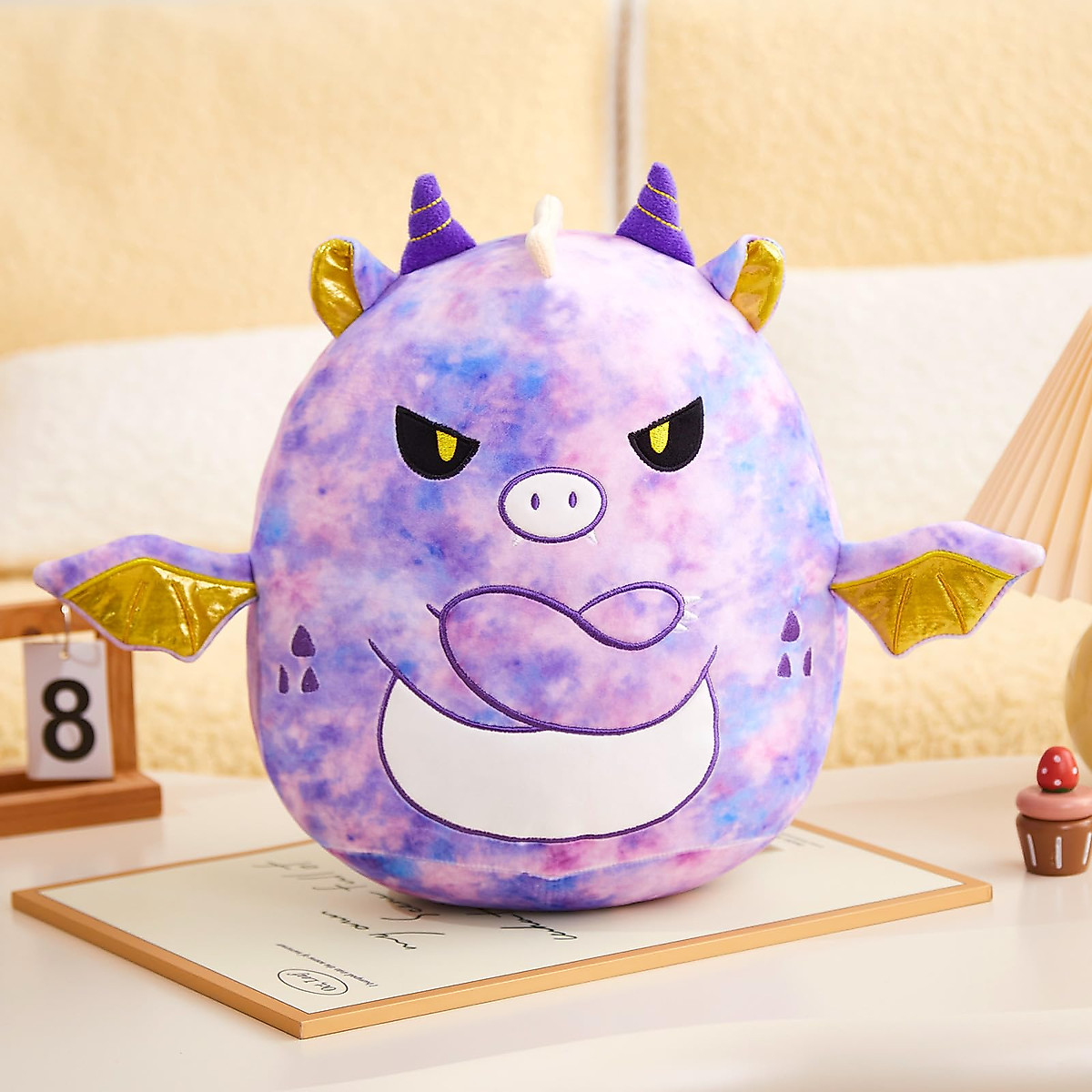 Glow Guards Original 12" Dragon Plush Pillow Cute Dragon Stuffed Animal Soft Purple Tie-Dye Dragon Plush Toy Stuffed Dinosaur Birthday Gift for Boys Girls Kids,The Angry Dragon.