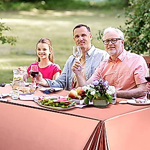 Foil Party Rectangular Table Covers Table Cloth 54 x 108 Inch Shiny Plastic Waterproof Tablecloth Party Table Cover for Wedding Anniversary Engagement Party (Rose Gold, 3 Pieces)