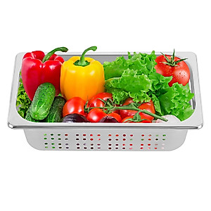 DYNAMI 2-Pack Anti-Jam Perforated Stainless Steel Steam Table Pan, 1/3 Size, 4" Deep Commercial Chafing Steam Table Pan Hotel Pans,Catering Food Pan (2-Pack,1/3 Size, 4" Deep)