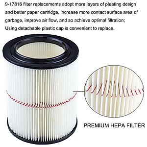 MOCW 2 Pack Red-Stripe Cartridge Filters 17816 9-17816 Compatible with Craftsman Shop Vac Wet/Dry Vacuum Cleaner 5 6 8 12 16 and Large Gallon