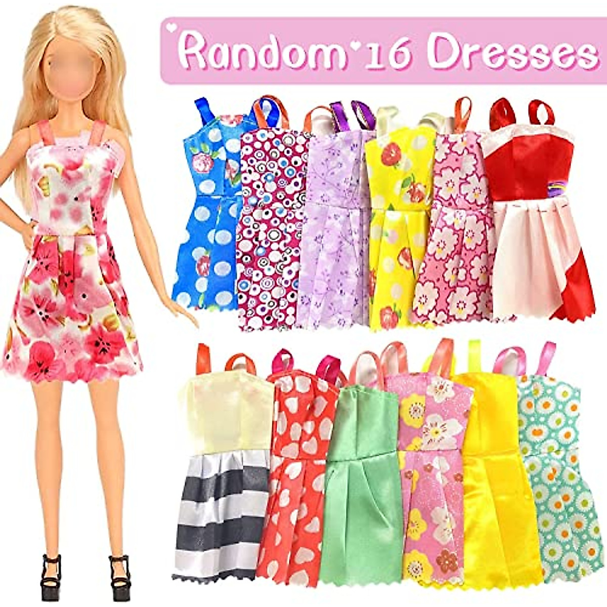 96 PCS Doll Clothes and Accessories for Barbie 11.5 inch Doll 16 Slip Dresses 20 Pair of Shoes 10 Handbags 30 Jewelry Accessories Fashion Outfits Necklace Mirror Earring Crown Hanger in Random