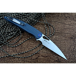 TWO SUN Knives 14C28N Steel Blade Blue G10 Handle TS116 with Pocket Clip