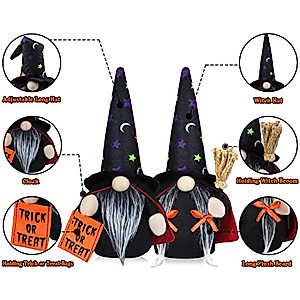 Halloween Decorations Indoor 2PCS Witch Halloween Gnomes Plush Decor, Mr & Mrs Handmade Tomte Swedish Gnome for Halloween Home Table Mantle Tiered Tray Decor, Halloween Trick or Treat Gifts